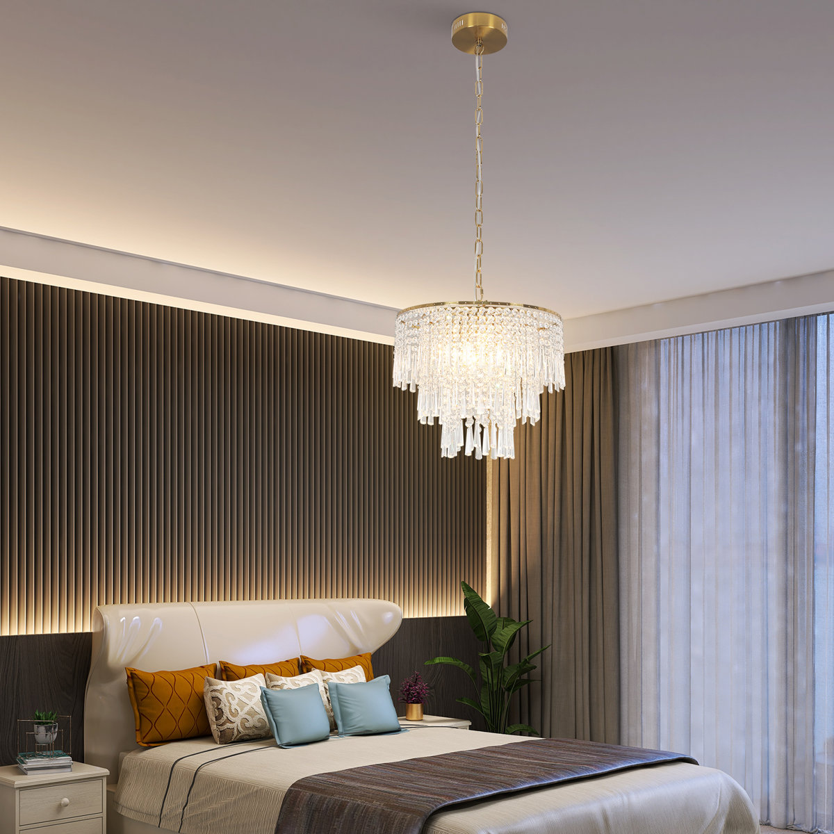 Mercer41 Granvel Hanging Crystal Chandelier Vintage Modern Lamp Fixture E12 Bulb Base Bulbs Not ...